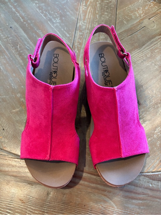 Corkys | Shoes | Corkys Carley Hot Pink Suede Opentoe Slingback Wedge ...
